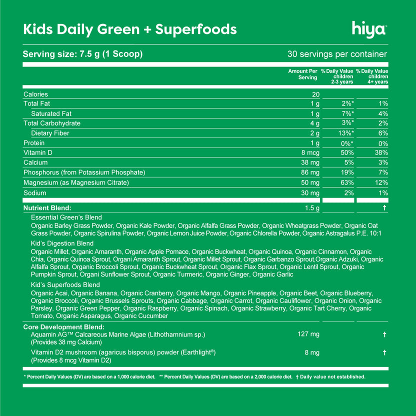 Kids Natural Super Greens Powder With Superfoods I Hiya